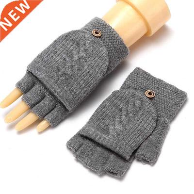 Wool Knitted Fingerless Flip Gloves Winter Warm Flexible Tou