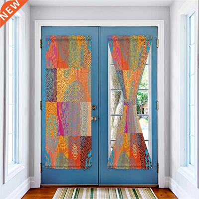 Orange Squares Circle Abstract Art Window Curtain for