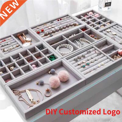 Handmade  Jewelry Box Drawer Storage Organizer Gray Soft