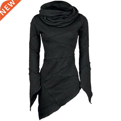 2022 Women Slim Solid Turtleneck Scarf Collar Asymmetric Sle