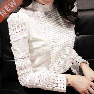 Workwear White shirt long-sleeved Hollow out plus size Chiff