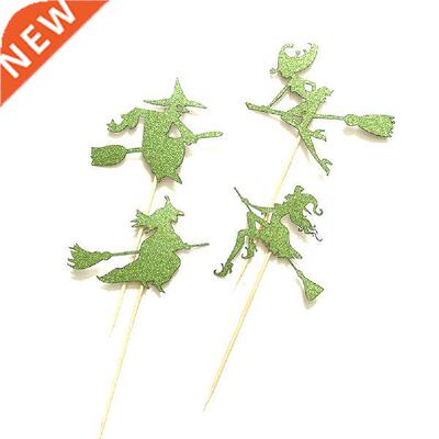 12pcs Cupcake Witch Black Broom Insert Cupcake Toppers