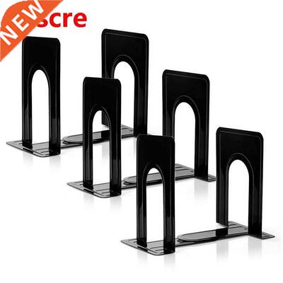 3 Pairs Bookends Black Metal Nonskid Bookend Supports for Sh