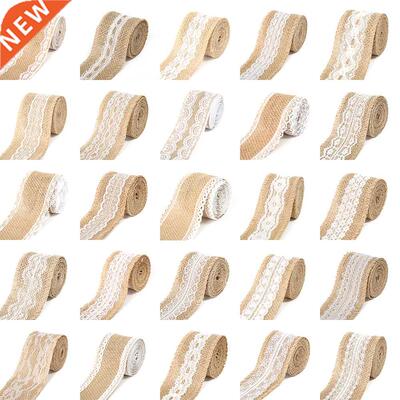 2M 5CM Natural Jute Burlap Rolls Hessian Ribbon with Lace Vi