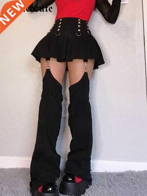 SUCHCUTE Rivet Patchwork Women Mini Pleated Skirts With Trou