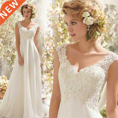 Beach Weddng Dresses Whte/Lvory Chffon Lace Applques Br