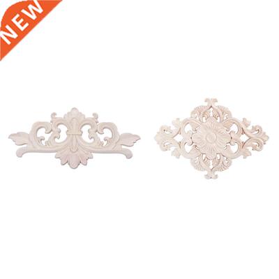 AT69 -2 Pcs Wood Carved Long Onlay Applique Unpainted