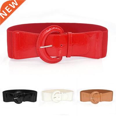 Women Luxury Waist Belts For Dress Pu Patent Leather Elastic