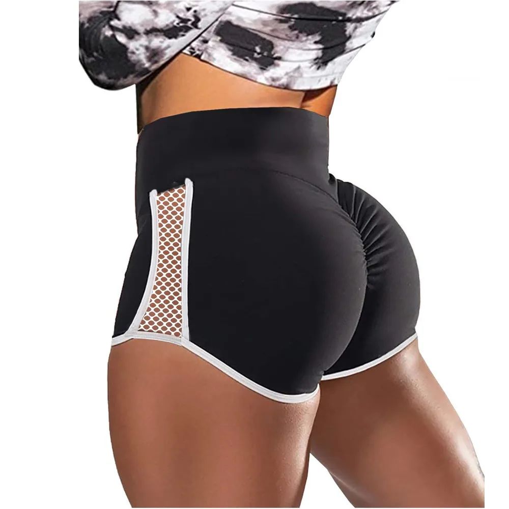 欧美提臀侧边网纱健身运动短裤Women Side Mesh Workout Bottoms