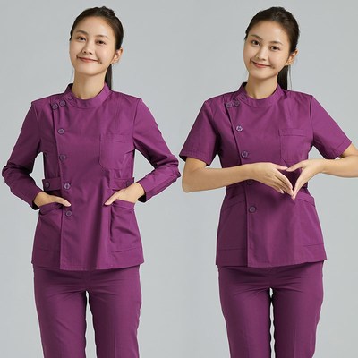 紫色120急救工作服冬医院医生ICU手术室护士急诊科长短袖分体套装