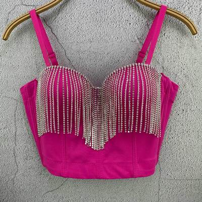 镶钻链条露背修身吊带背心