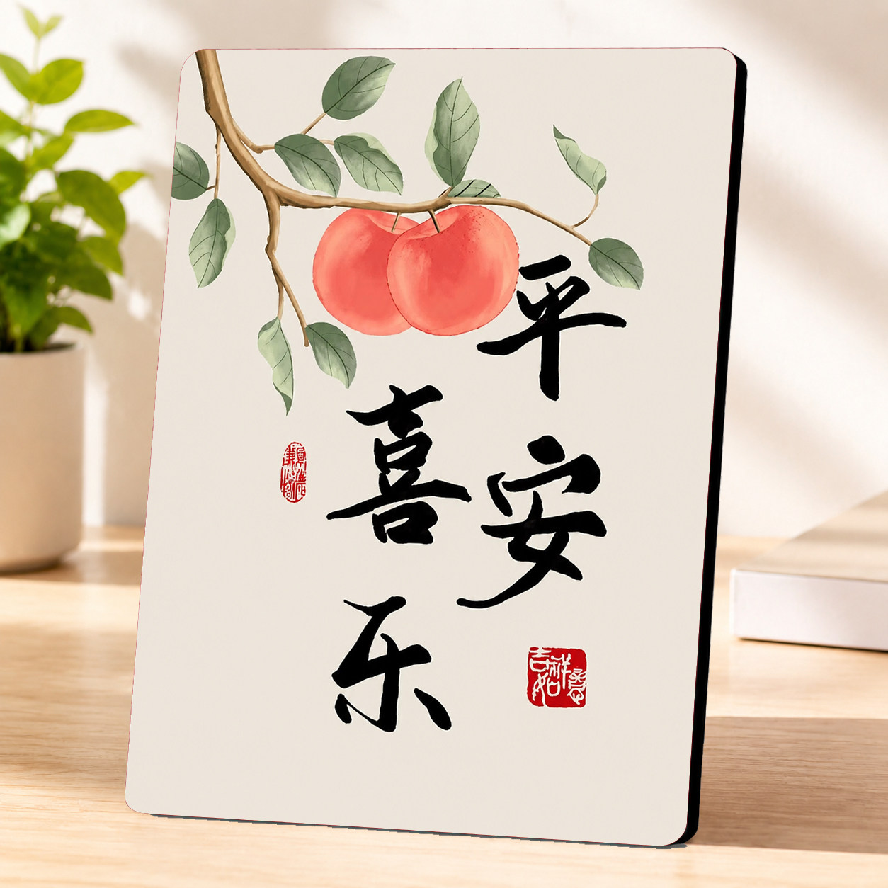 新中式平安喜乐柿柿如意装饰摆件客厅玄关桌面乔迁新居暖房礼物