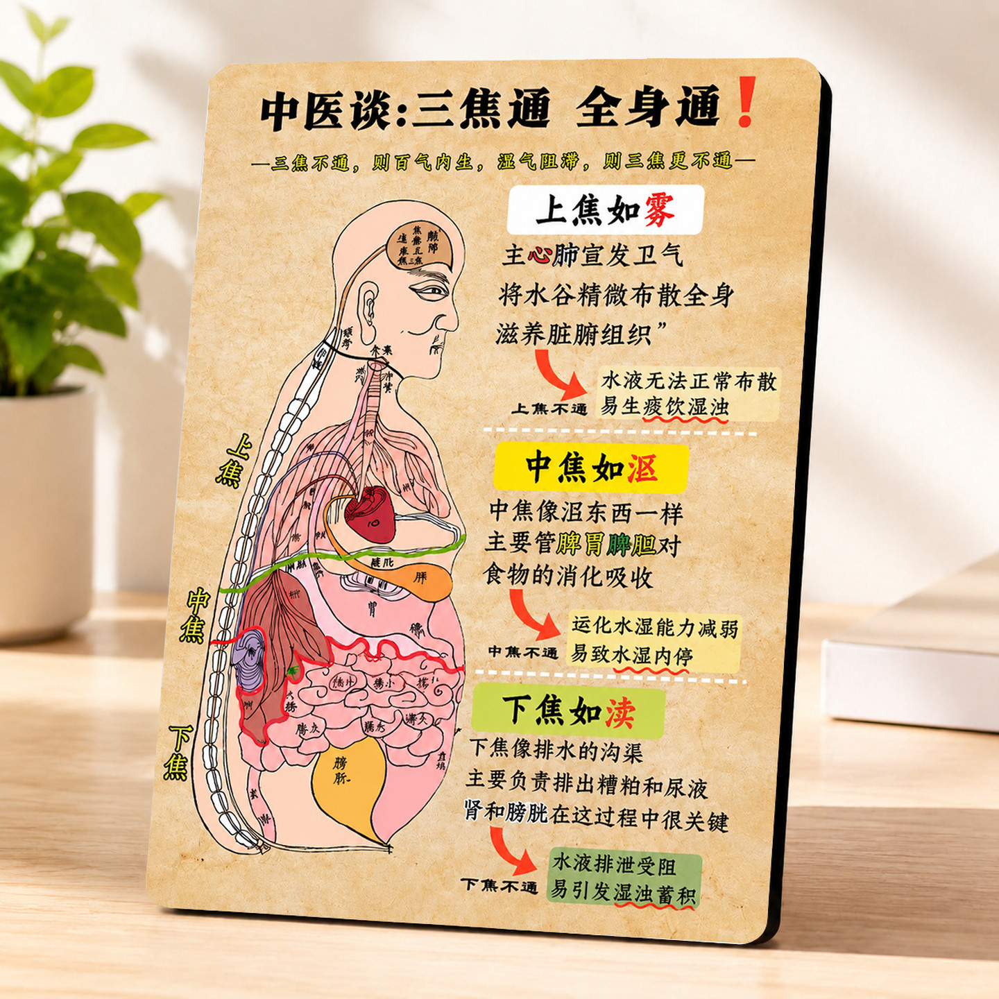 中医谈三焦通全身通养生摆台中医馆养生馆诊所桌面装饰摆件