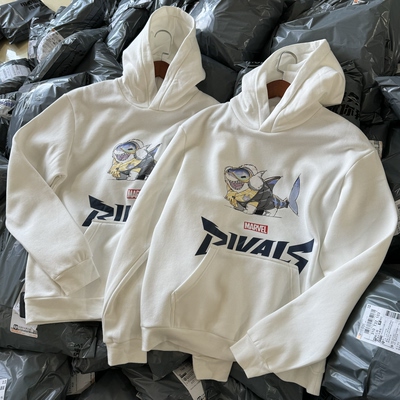 出口订单 漫威争锋周边 慵懒风美式复古连帽卫衣男女秋冬薄绒帽衫