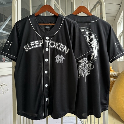美版 Sleep Token万针刺绣 前卫金属纽扣棒球开衫速干男女夏薄918