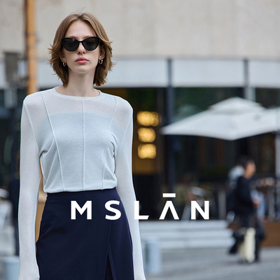 天丝面膜衫/MSLAN明星同款浅春系长袖T恤修身打底衫微透白色内搭