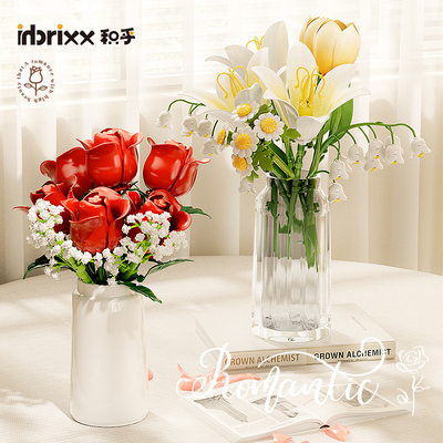 inbrixx积乎永生玫瑰积木花组合手工diy创意拼装玩具摆件节日礼物