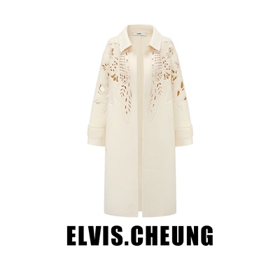 ELVIS.CHEUNG蒋云开运25贺岁盛世牡丹镂空绣羊毛双面尼大衣中长款