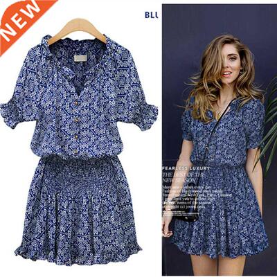 Summer Dress Women 2019 Mandarin Collar Woman Dress V-Neck