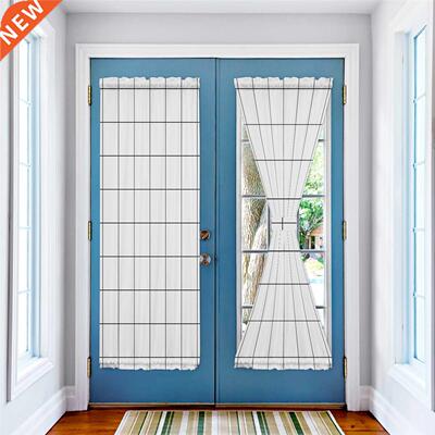 Simple Geometric Grid White Black Luxury Door Curtain for