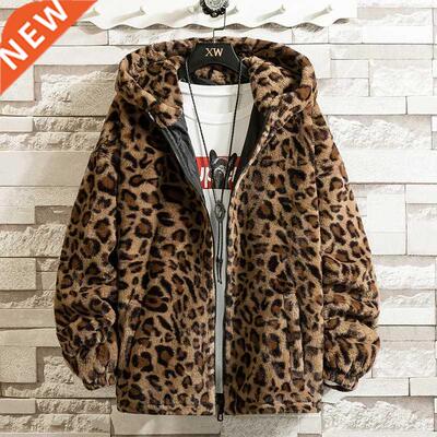 Autumn Soft Leopard Jacket Men Zipper Hoodies Hooded Coat Fa