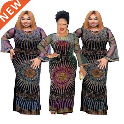 2022 New Plus-size Ironed Diamond African women's Dress大码