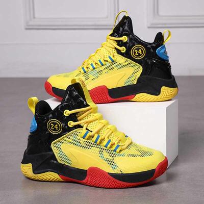 Boys Brand Yellow Basketball Shoes Kids Sneakers Thick Sole