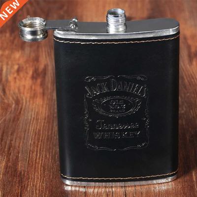 9oz Package Leather Pocket Stainless Steel Liquor Whiskey Al