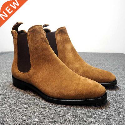 Soft PU Suede Snow Boots Men's Chelsea Boots Winter Chunky B