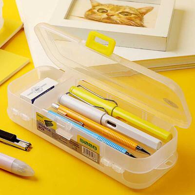 NEW Transparent Pencil Case 2 Layer Pen Box Pencilcase Stati