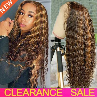Ombre Deep Wave Frontal Wig Honey Blonde Curly Lace Front Hu