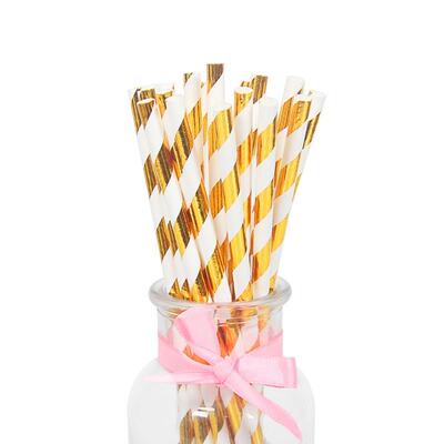 25pcs/lot Gold Striped And Wave Foil Design Paper Straws Fo
