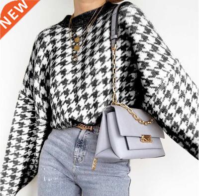 Women Casual Houndstooth Lady Pullover Sweater Female 2022 A
