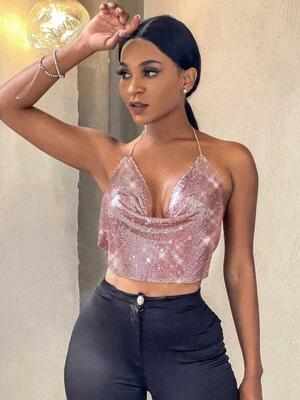 SRUBY Sexy Party Metal Metallic Crop Top Women corset Beach