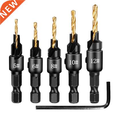 4/5pc HSS Woodworking Countersink Drill Bits Set 1/4 Quick C