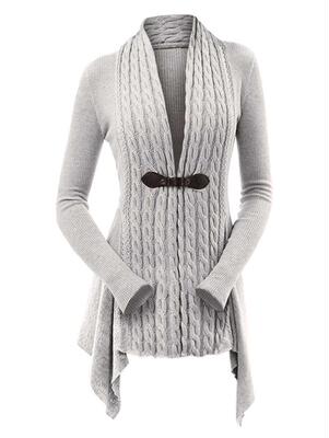 Cable Knit Asymmetrical Long Cardigan Women Sweater Female C