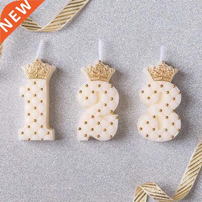 INS White Crown Birthday Candle Cake Decor 0-9 Number Candle
