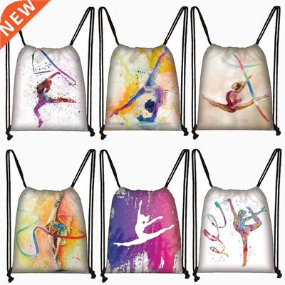 Watercolor Gymnastics Art Print Backpack Women Drawstring Ba