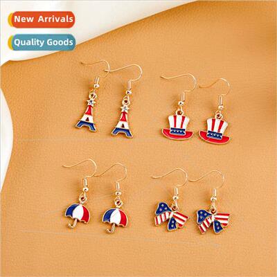 Europe new Independence Day oil drip alloy earrings American