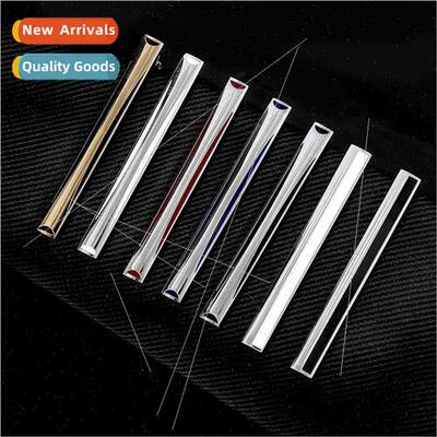 Men Formal Business Black Enamel Tie Clip lver Stripe Neckti