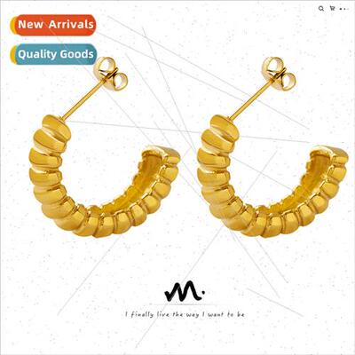 Europe tanium steel gold-plated earrings C-shaped threaded e