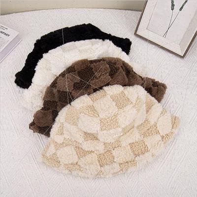 Winter new Japan checkerboard rabb hair fisherman hat outdoo