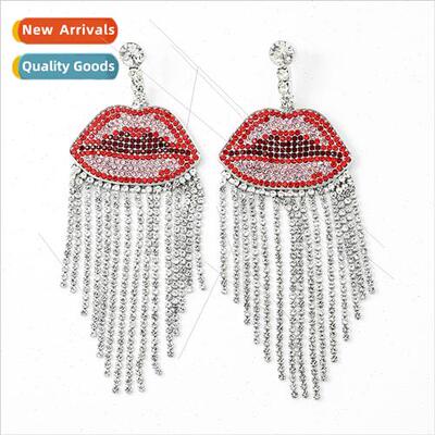 Creative earring red lips earrings fashion full diamond claw