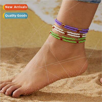 Creative Handmade Butterfly Pendant Rice Bead Anklet Hundred