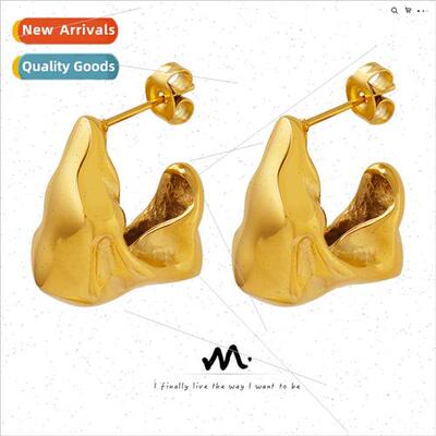 Tanium steel gold plated irregular geometric embossed earrin