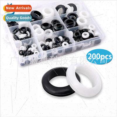 Wire Guard Ring Set 200pcs Black Perated Rubber Guard Coil+W