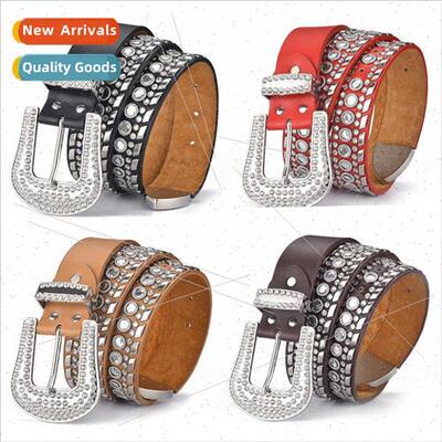 Europe men women belt fashion belt rivets rhinestone inlaid