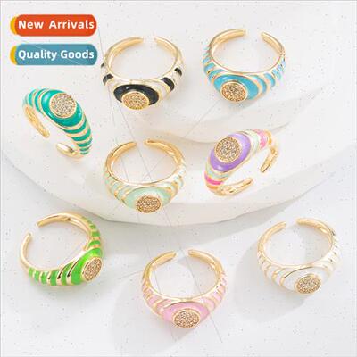 Europe copper gold-plated zirconium colorful oil drip ring w
