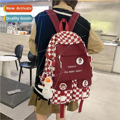 Plaid schoolbag female college campus Klein blue large capac