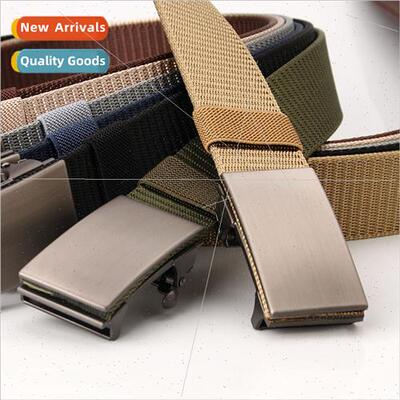 Men Casual Toothless Hole-free Automatic Buckle Canvas Belt